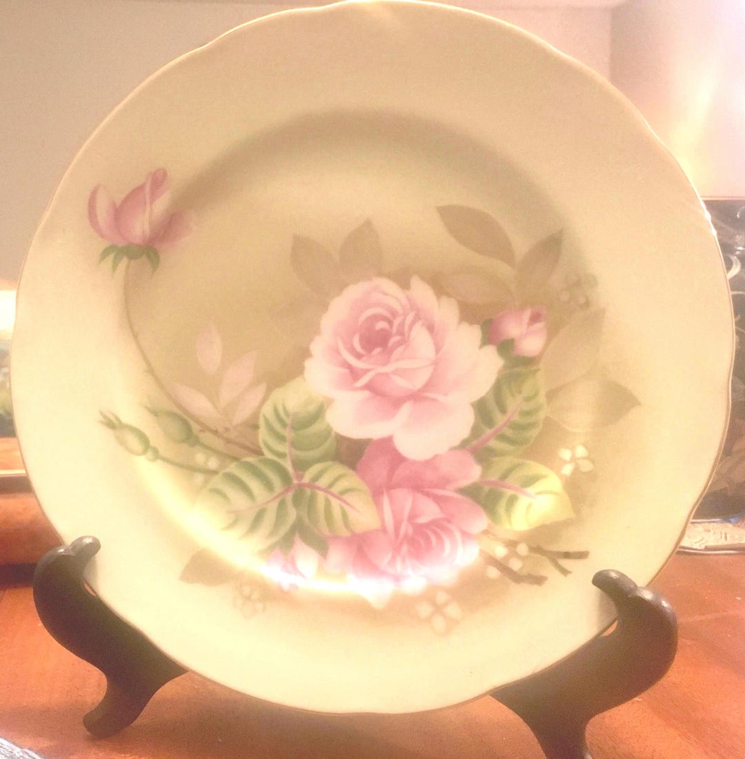Lefton Floral Plate, Hand Painted Roses, Gold Scalloped Rim, Japanese ...