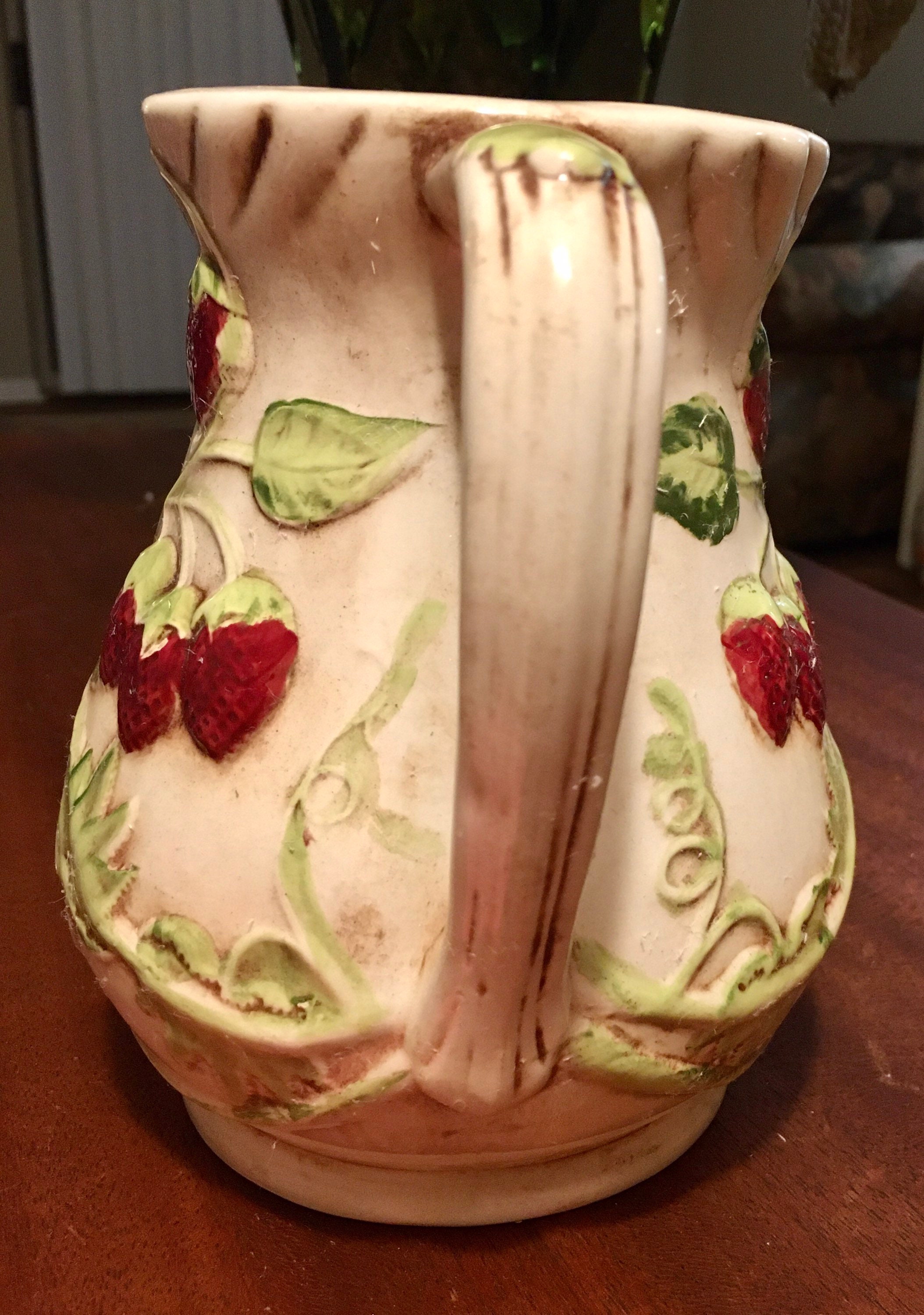 Majolica Strawberry Pitcher, Raised Strawberry Ceramic Pitcher, Vintage ...