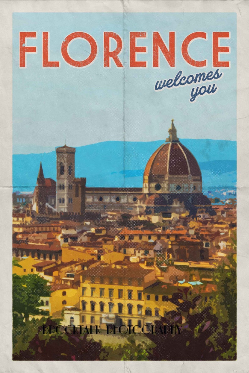Duomo Florence Italy Travel Poster, Vintage Look European Travel ...