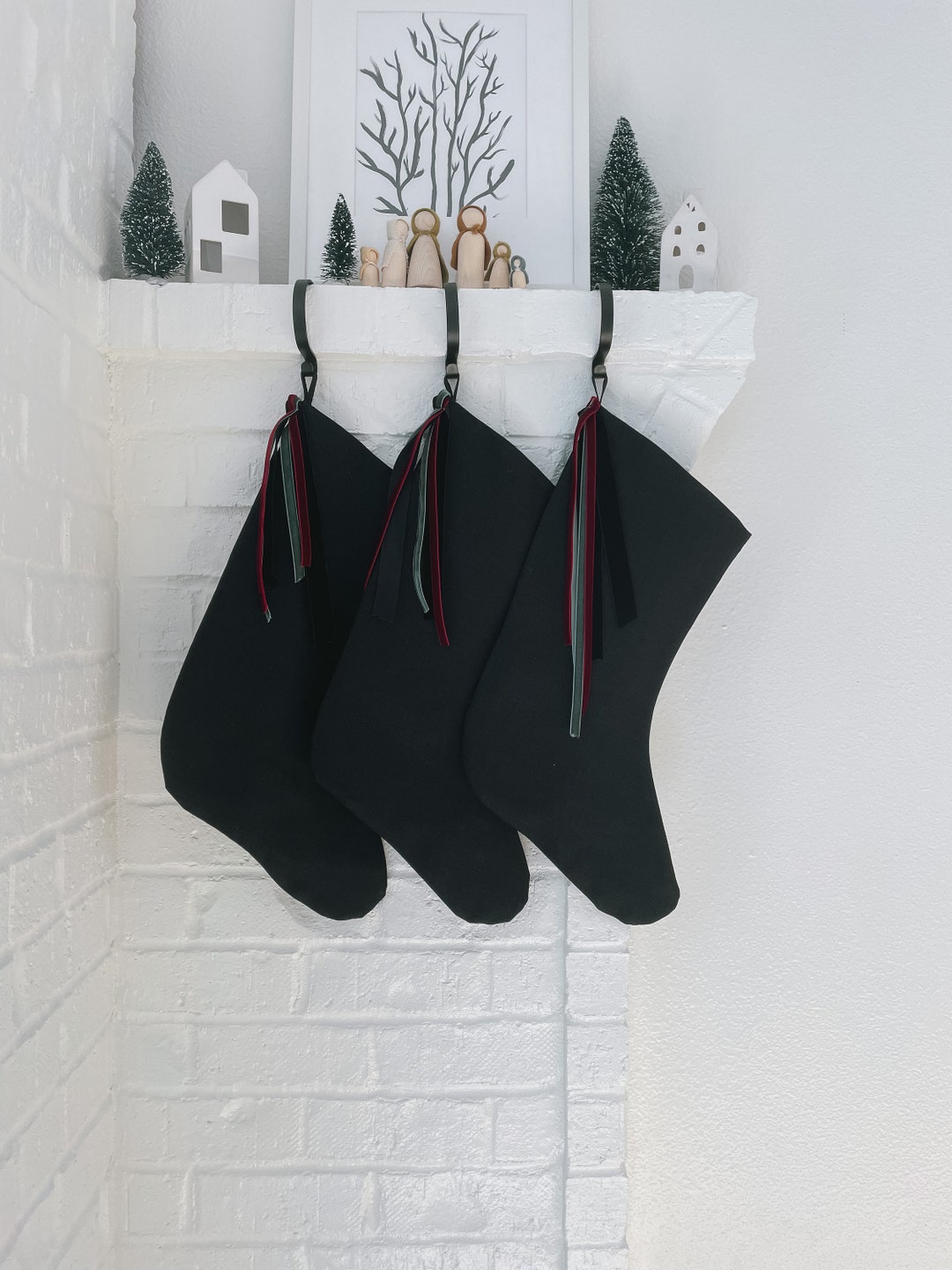 Black Christmas Stocking With Classic Ribbons Linen Modern - Etsy