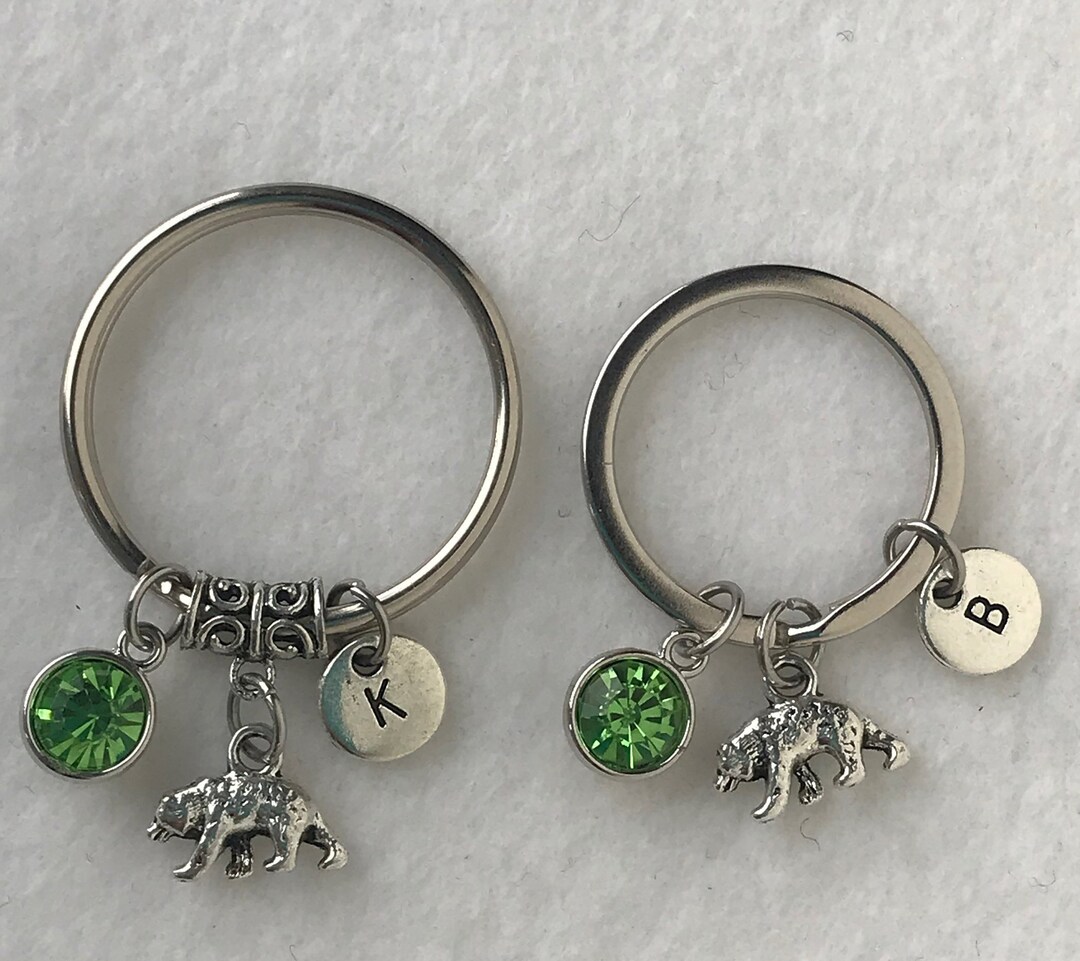 Personalized BEAR Keychain Grizzly Bear Charm Birthstone Initial ...