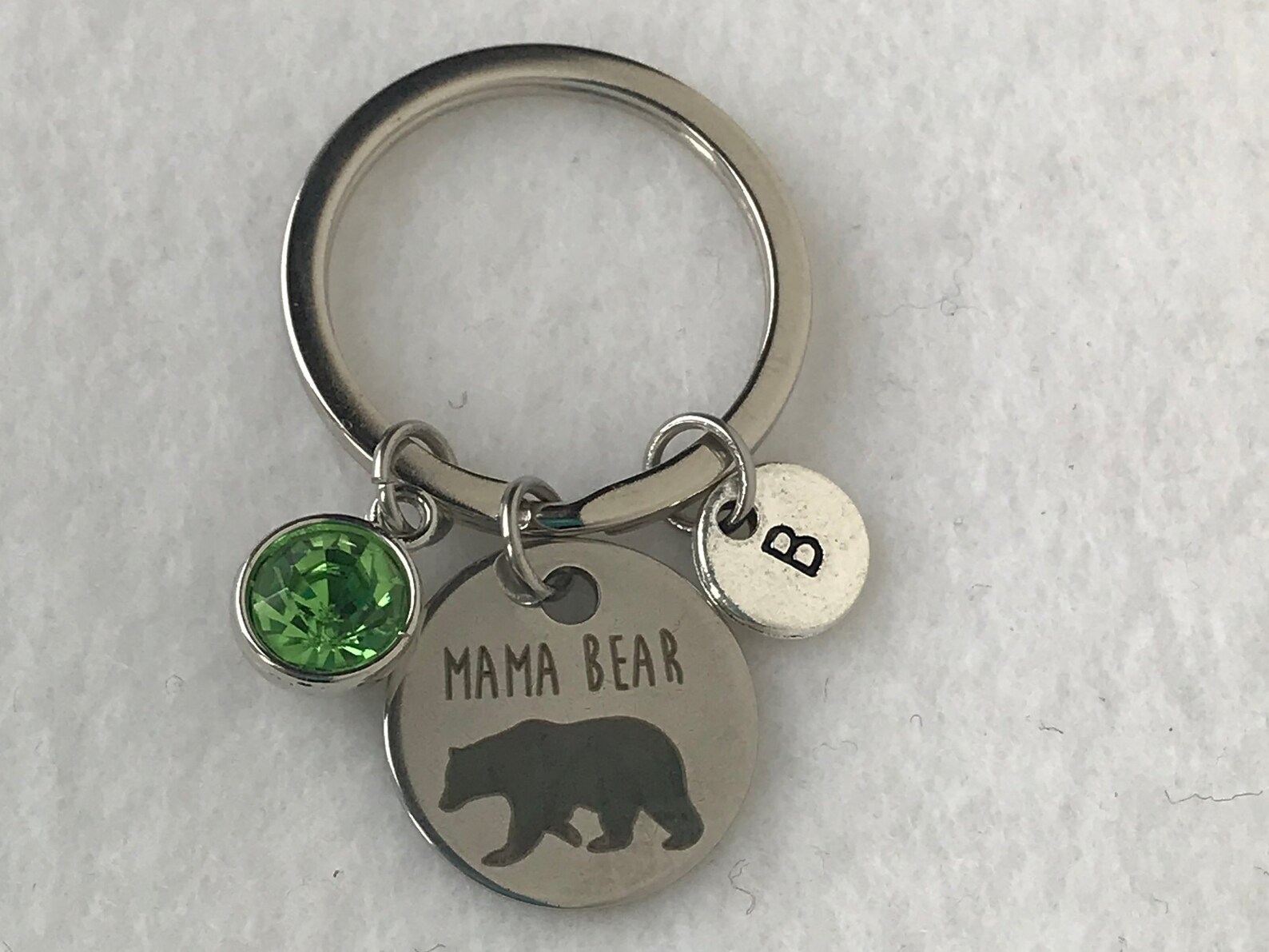 Personalized MAMA BEAR Keychain Black Bear Charm Birthstone Initial ...