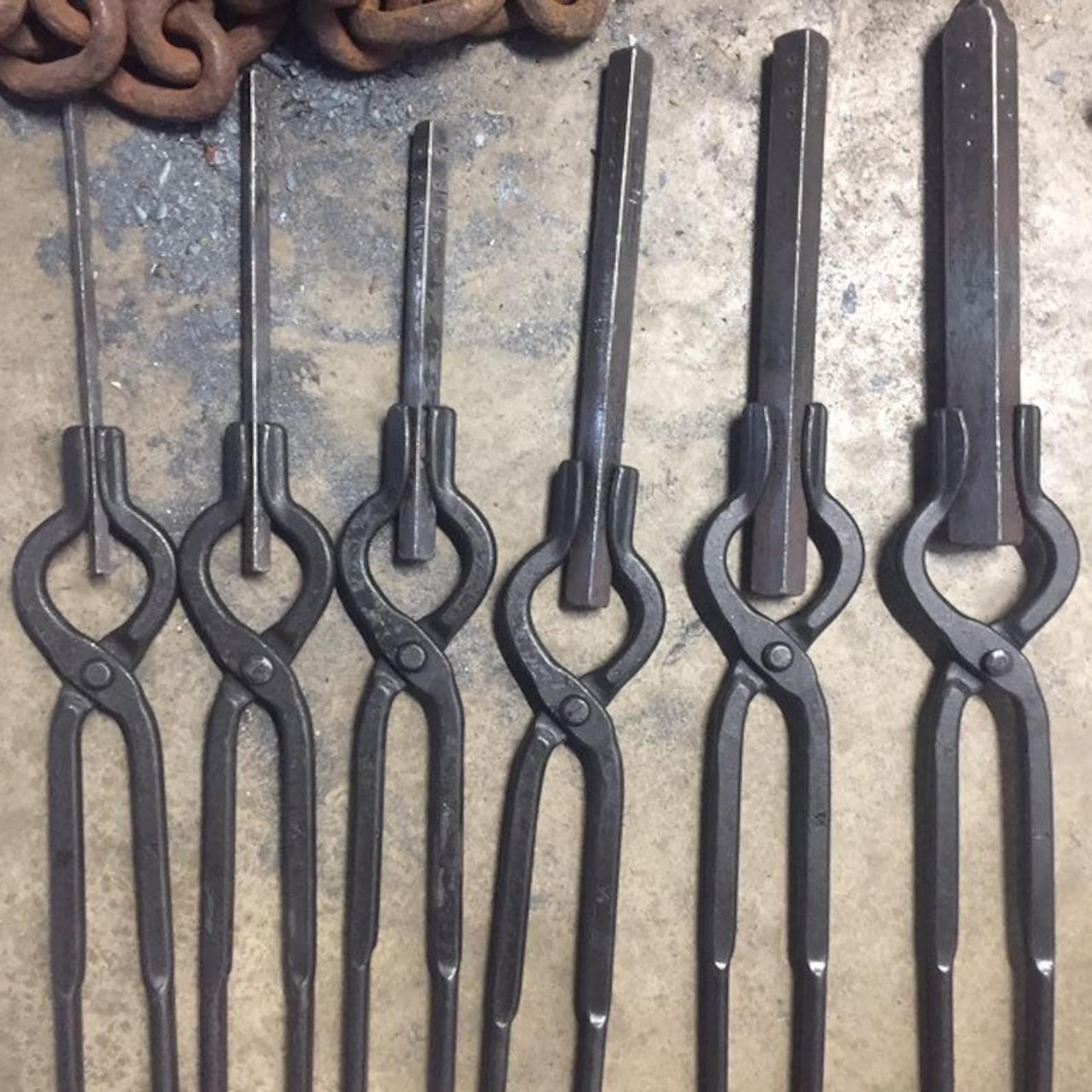 Blacksmith v bolt tongs 6 piece set | Etsy