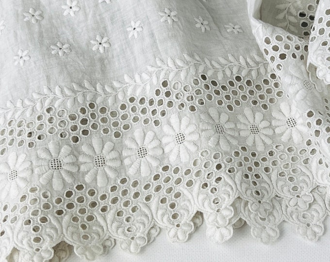 Edwardian Eyelet Petticoat Flounce, Salvaged Embroidered Skirt Border ...