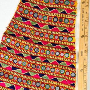 1920s Hand Embroidered Indian Textile, Glass Mirror Shisha Embroidery ...