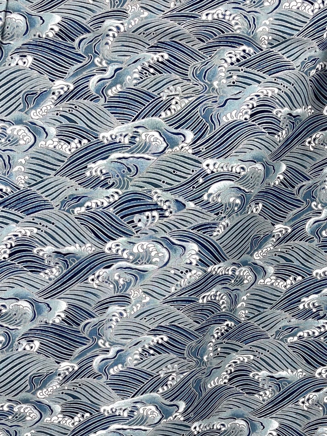 Blue Japanese Wave Print Fabric by the Yard, Out of Print Cotton by ...
