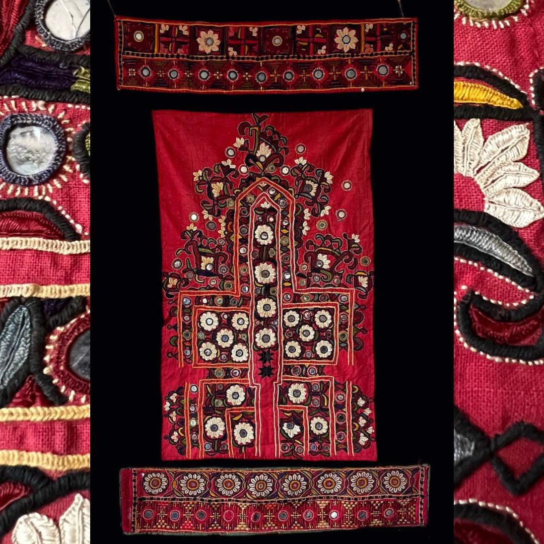1920s Indian Embroidery, 3 Gujarati Kutch Embroidered Textiles With ...
