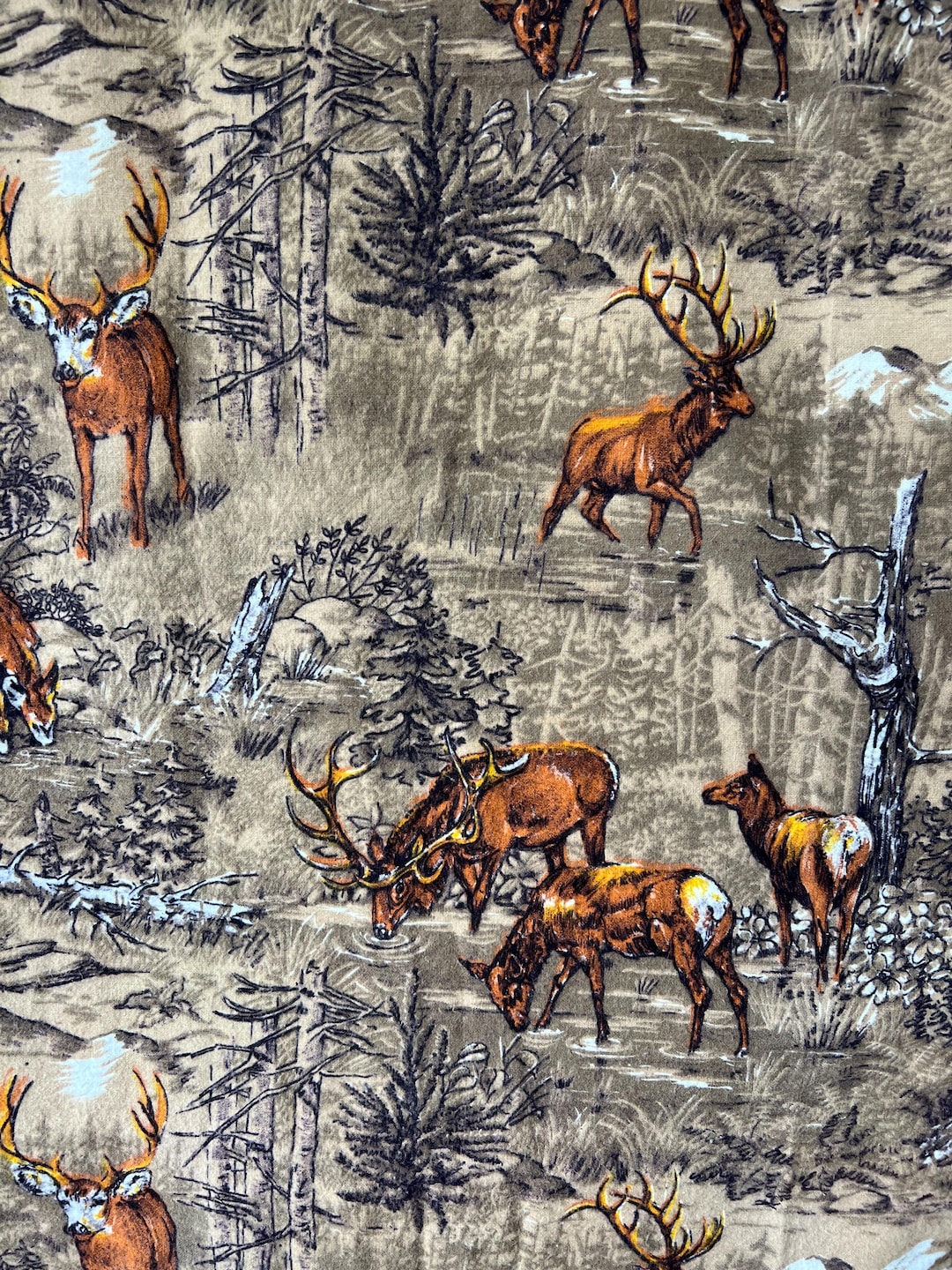 1960s Vintage Wildlife Fabric, 2 Yards 21" Stag Deer Novelty Print ...