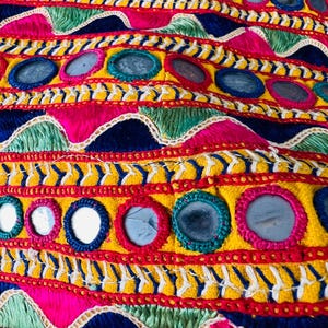 1920s Hand Embroidered Indian Textile, Glass Mirror Shisha Embroidery ...