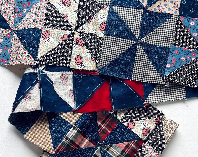 Antique Quilt Block, 76 X 8 Indigo, Turkey Red Cotton Pinwheel ...