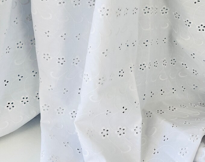 White Eyelet Fabric by the Yard, Allover Embroidered Floral 45" Wide ...