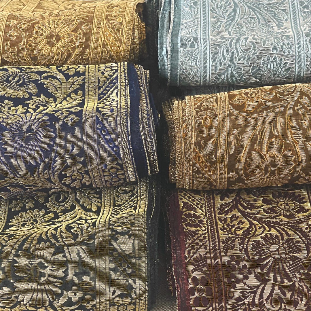Vintage Metallic Sari Trim by the Yard, Woven Metal & Rayon Ribbon ...