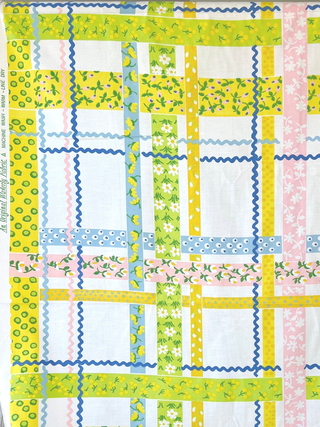 1960s Waverly Fabric by the Yard “picnic” Cotton Rick Rack Floral Print ...