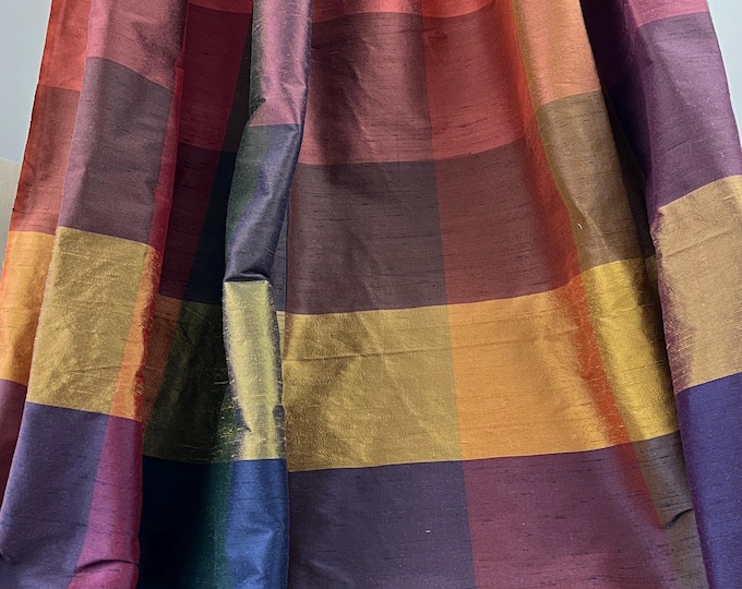 Large Silk Check Fabric Woven Colorful Plaid Silk Fabric Remnants 54 ...