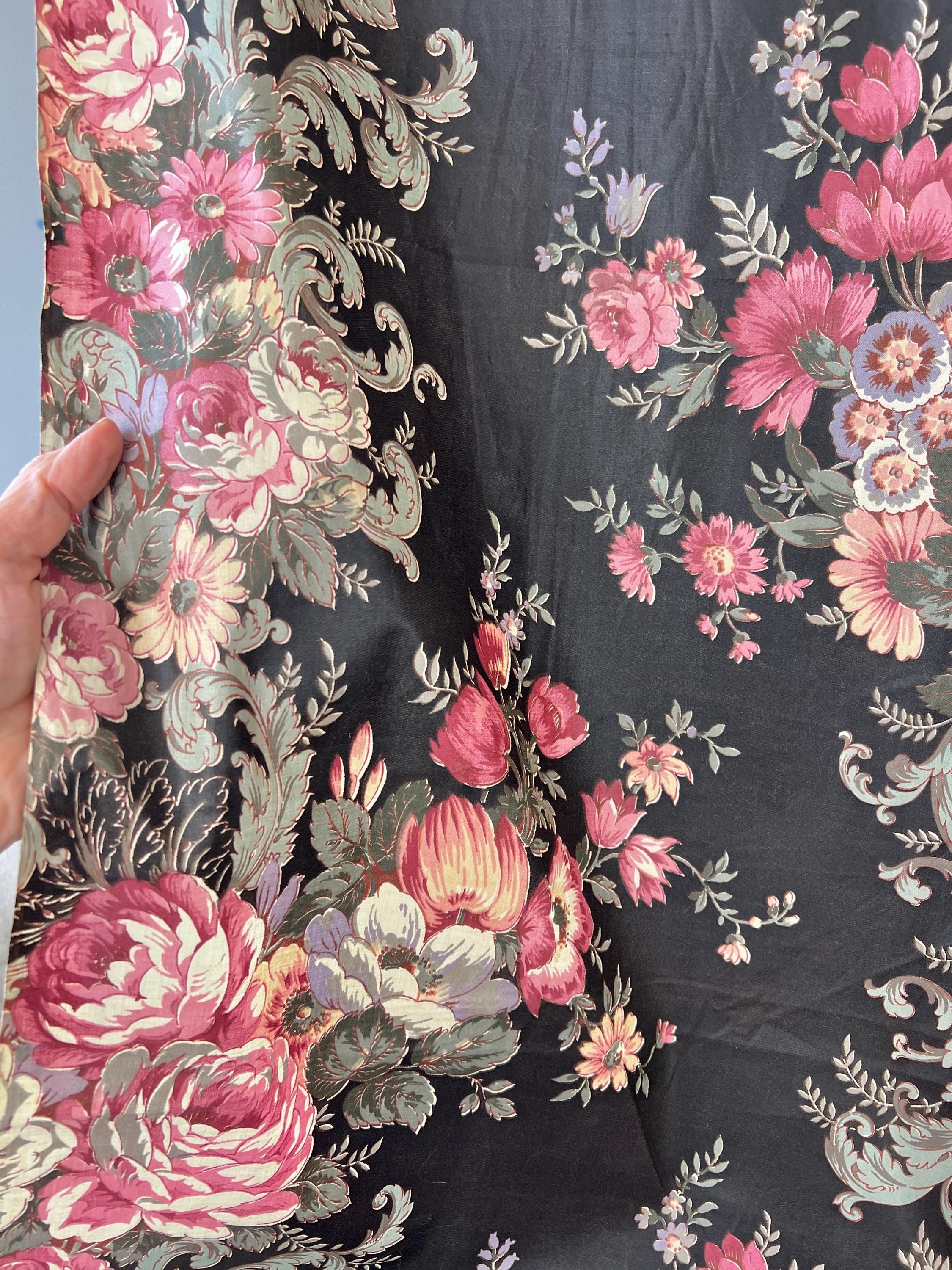 Vintage 1920s English Chintz: Yardage of Botanical Floral Rose Print ...