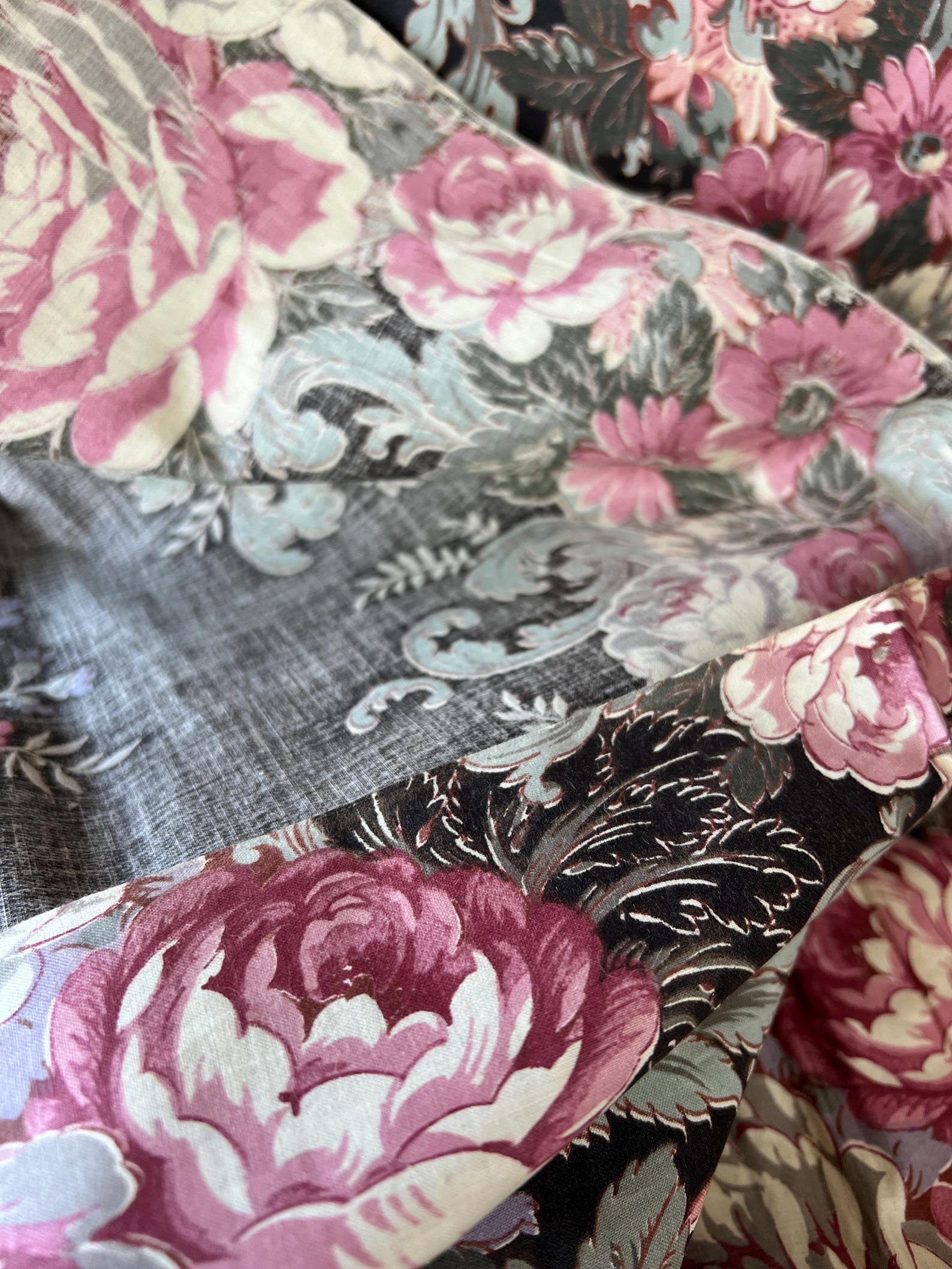 Vintage 1920s English Chintz: Yardage of Botanical Floral Rose Print ...