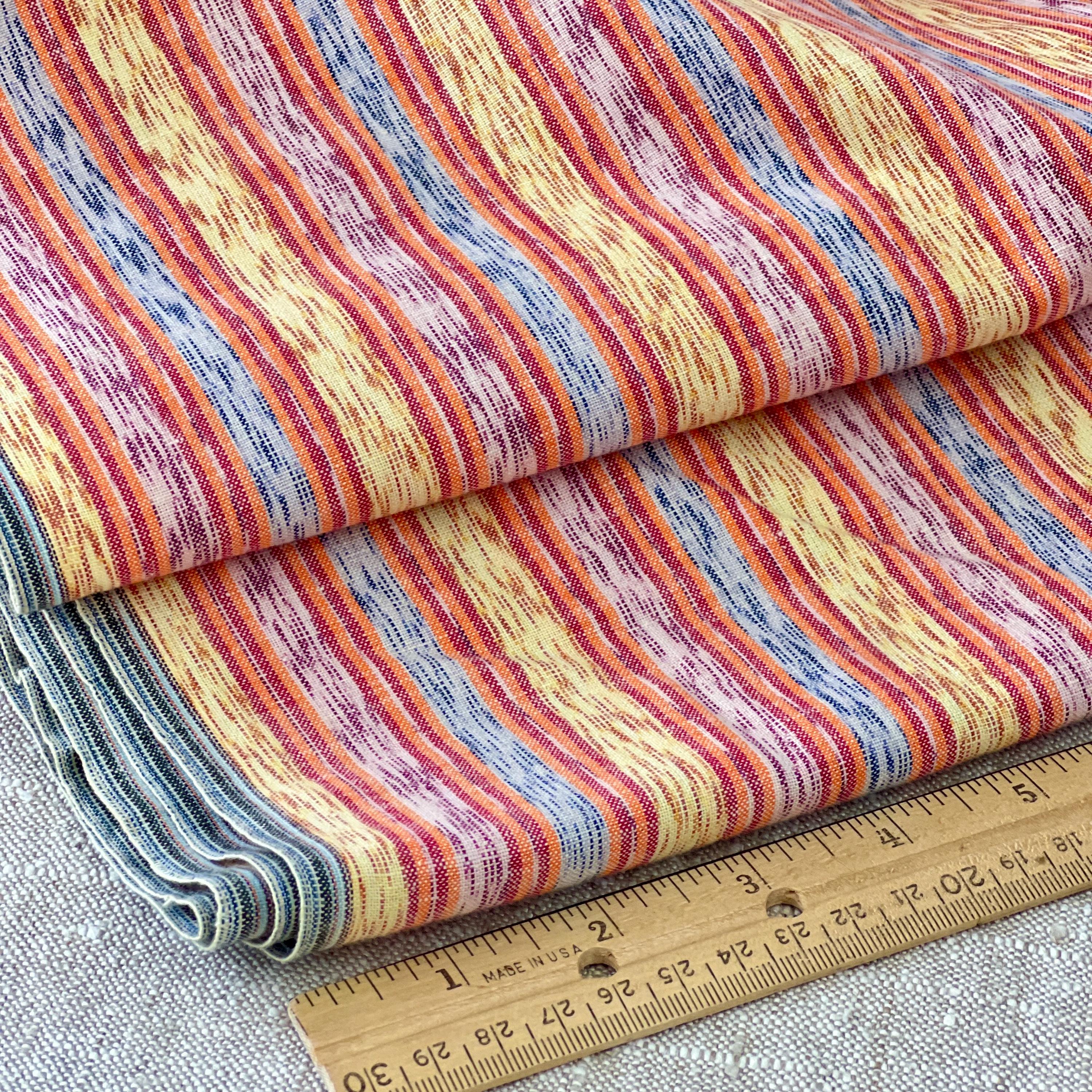 Colorful Striped Cotton Fabric: Lightweight Handmade Ikat Textile #7213 ...