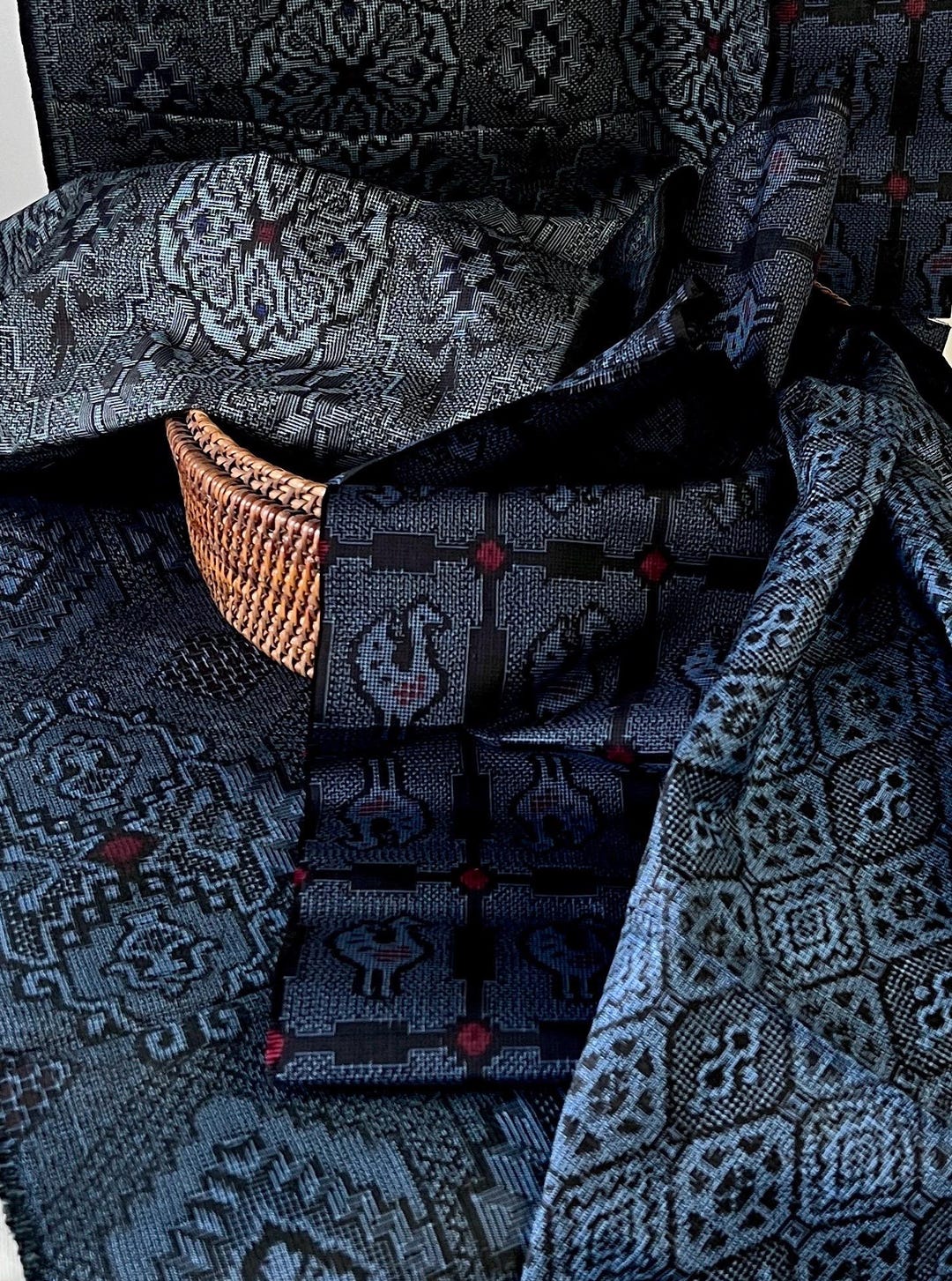 Japanese Silk Kimono Fabric, Your Choice Blue & Black Kasuri Ai Oshima ...