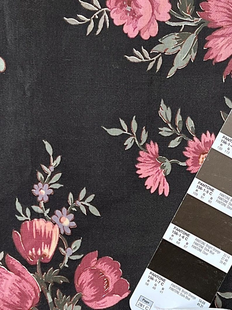 Vintage 1920s English Chintz: Yardage of Botanical Floral Rose Print ...