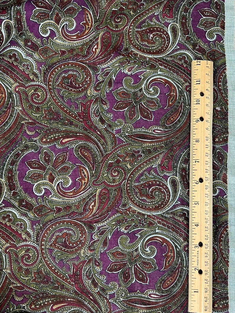 1970s Paisley Fabric, Purple, Blue and Olive Green Lightweight Challis ...