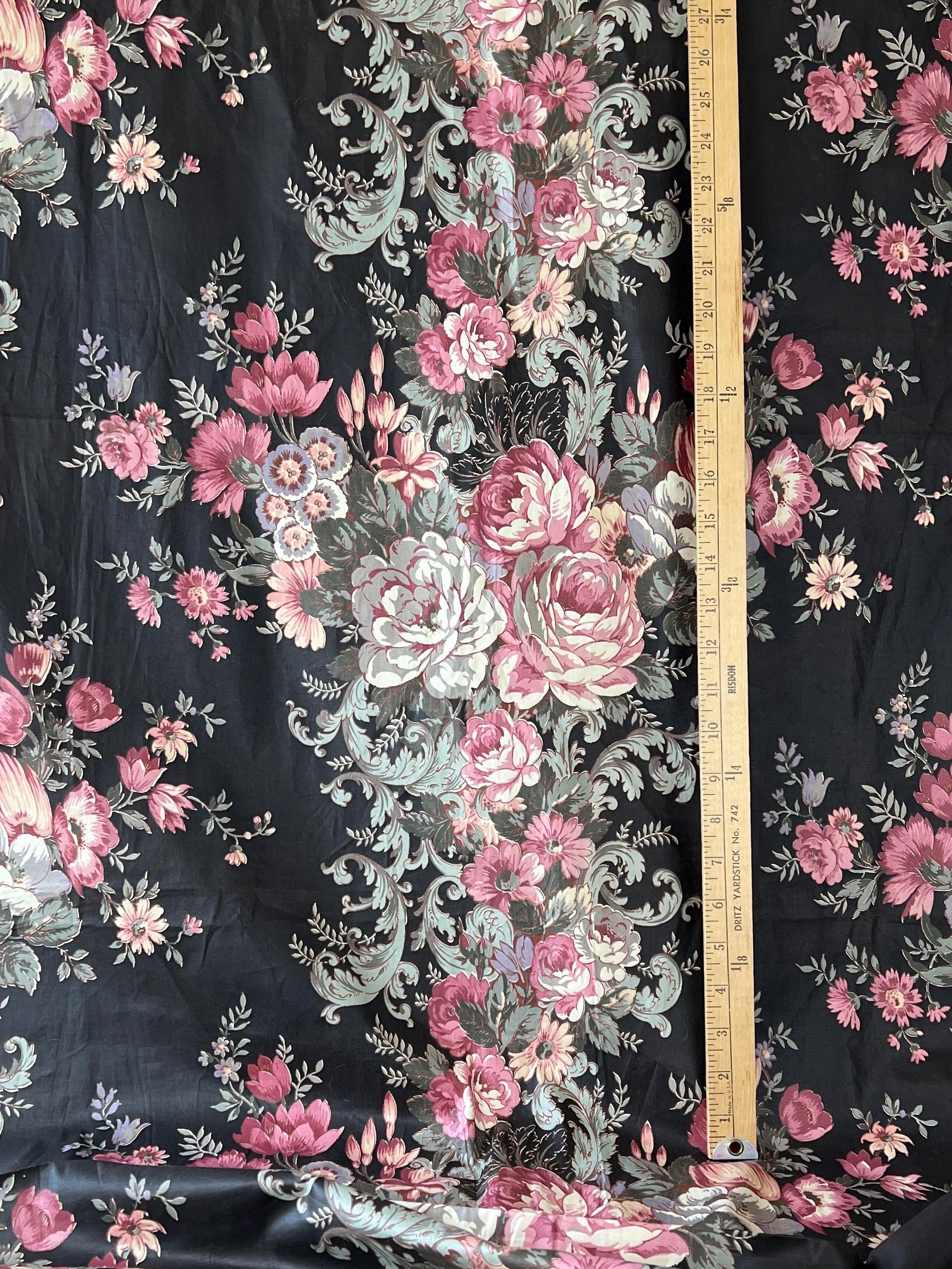 Vintage 1920s English Chintz: Yardage of Botanical Floral Rose Print ...