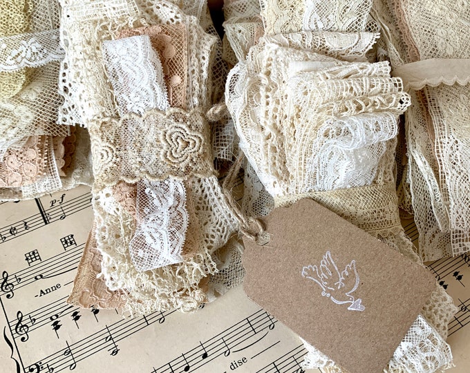 Antique Lace Bundle, 10 Lace Trim Snippets for Crafting, Collecting and ...