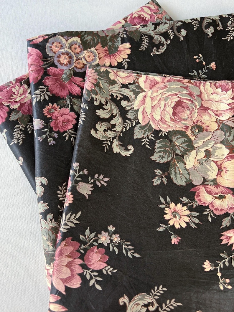 Vintage 1920s English Chintz: Yardage of Botanical Floral Rose Print ...