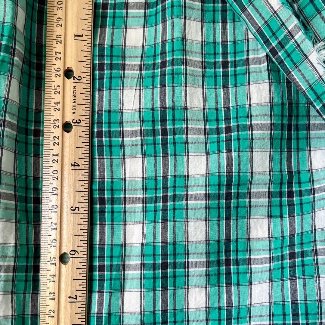 Vintage Plaid Fabric by the Yard Green & White Fine Cotton Lawn Fabric ...