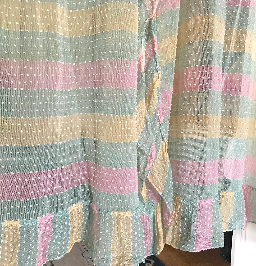 1940s Single Sheer Curtain and Tie Back, Vintage Netting Fabric Pastel ...