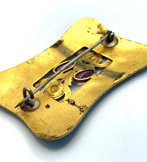 Vintage Brass Sash Pin, Victorian Buckle - Gem