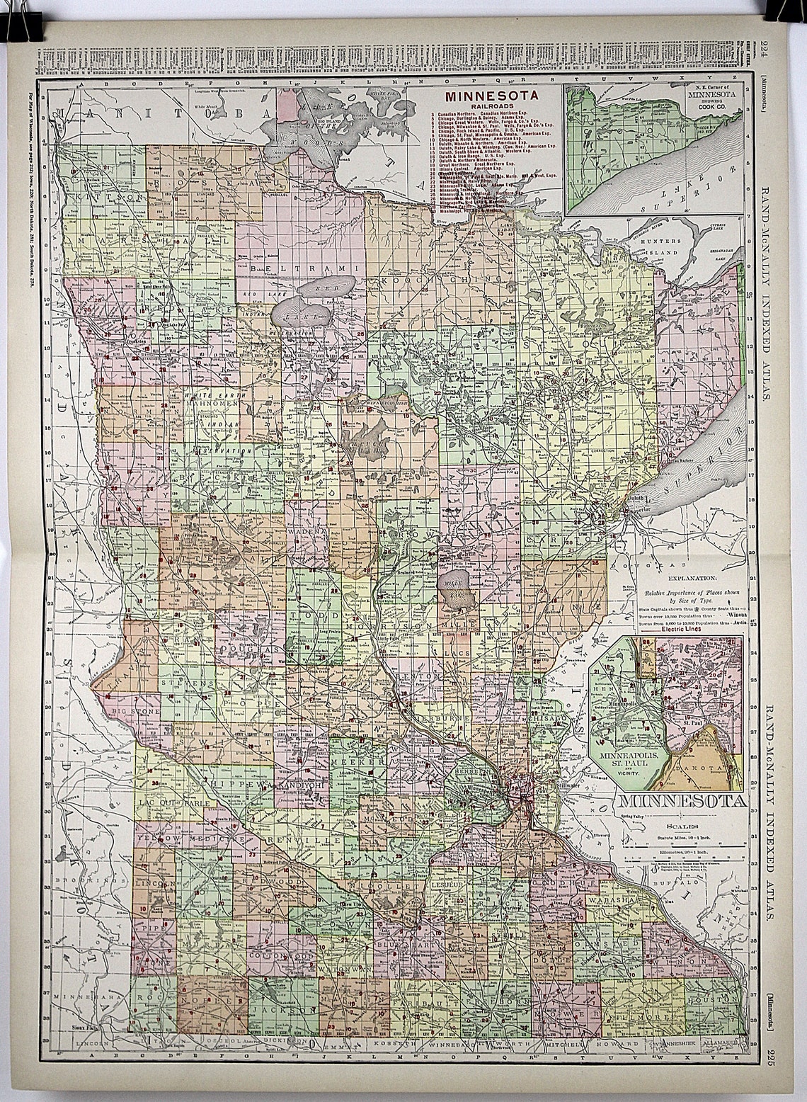 RARE 1910 Railroad Map of Minnesota indian Reservations | Etsy