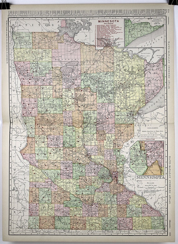 RARE 1910 Railroad Map of Minnesota indian Reservations | Etsy