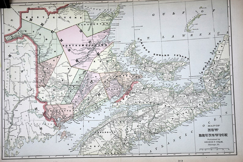 RARE 1885 Map of New Brunswick Canada Detailed Antique - Etsy