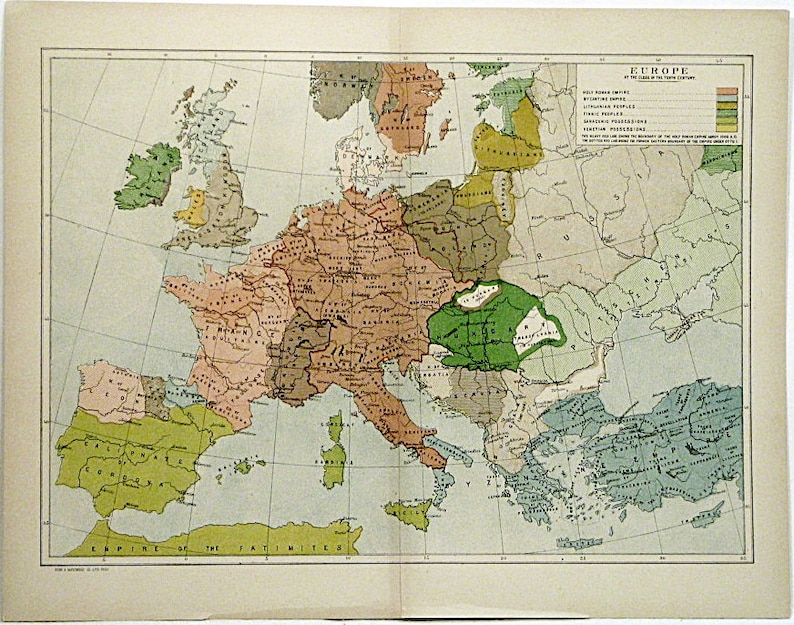 Original 1890s Map of Europe At The Close Of The Tenth Century | Etsy