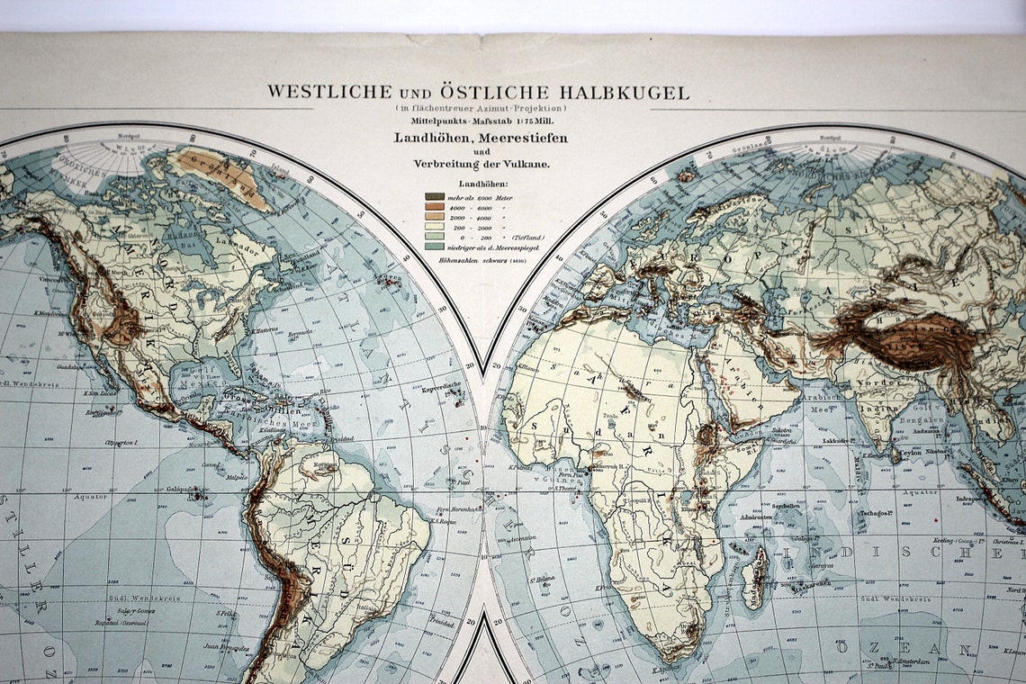 RARE 1902 German Map of the World in Mercator Projection. | Etsy