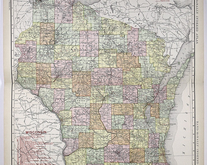 RARE 1910 Railroad Map of Wisconsin (milwaukee, Green Bay, Lake ...