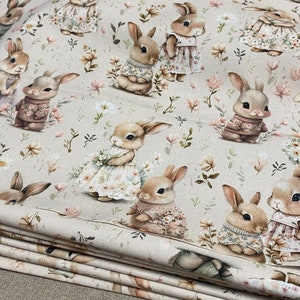 Woodland Animals Fabric Baby Bunny Fabric Easter Rabbits Fabric for ...