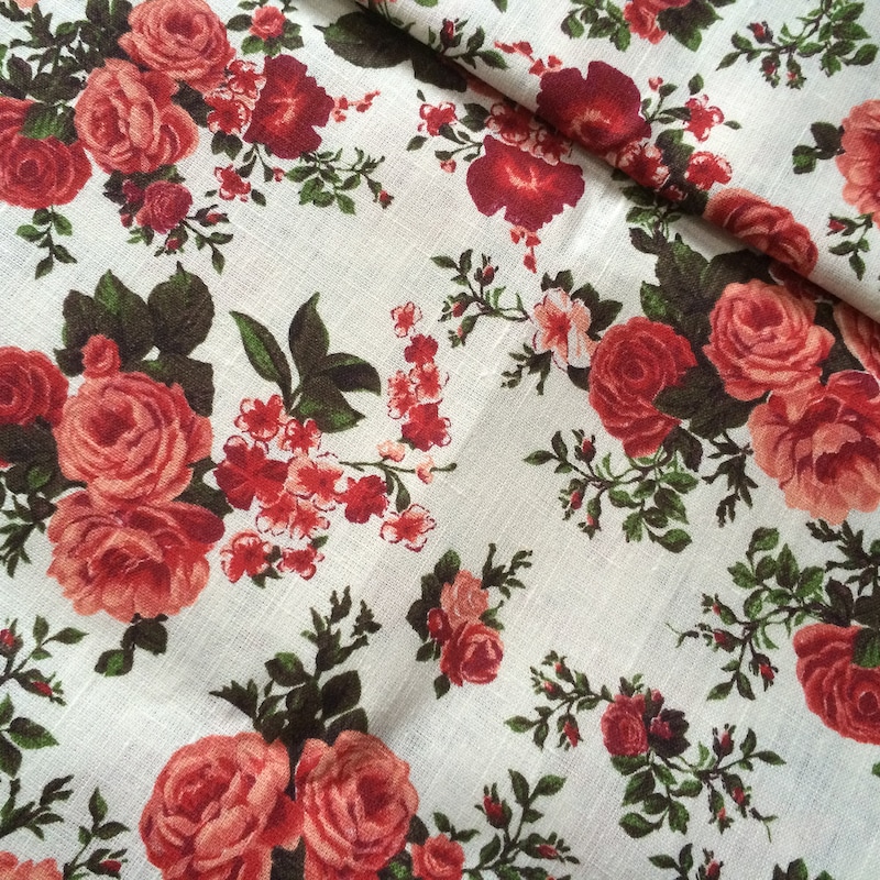 Red Rose Fabric - Etsy