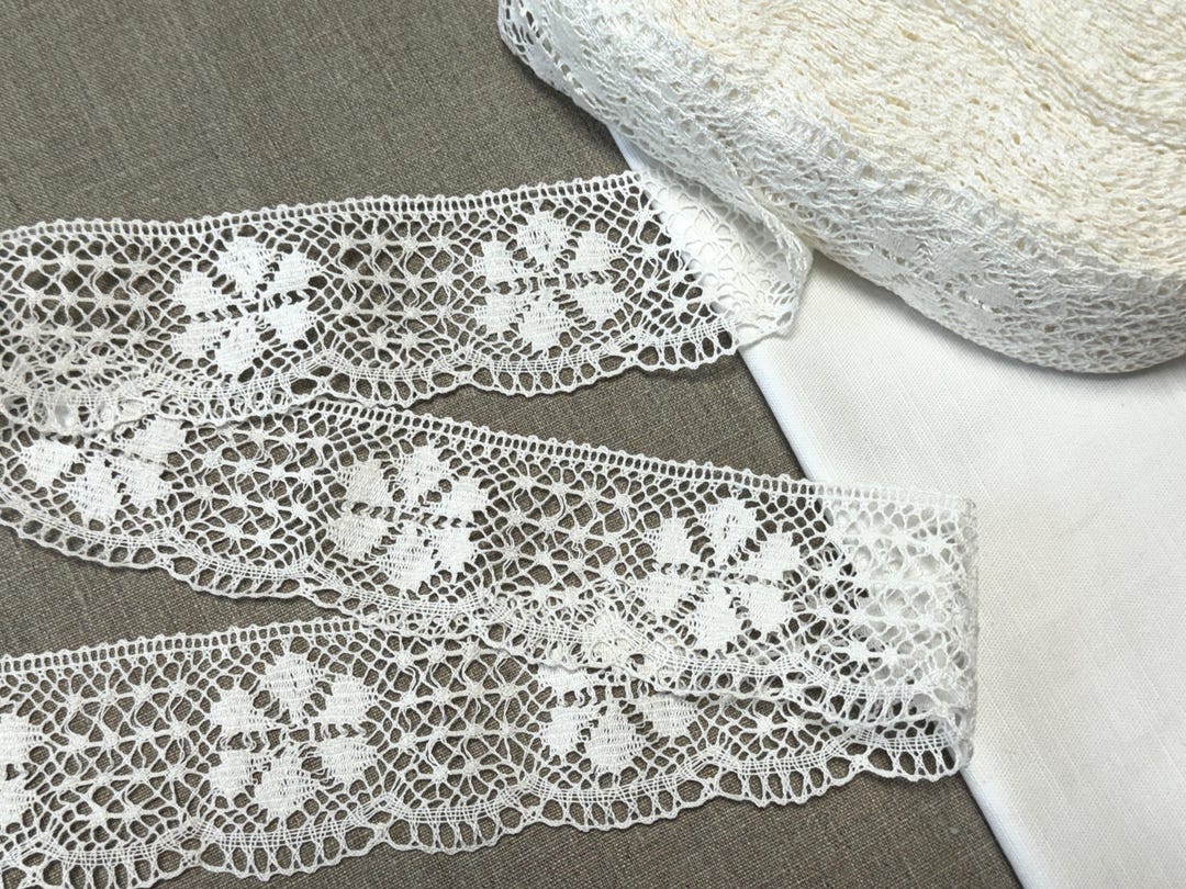 LINEN Lace Trim Flower - White - 100% LINEN - 2.55" (65 Mm) Wide - Etsy