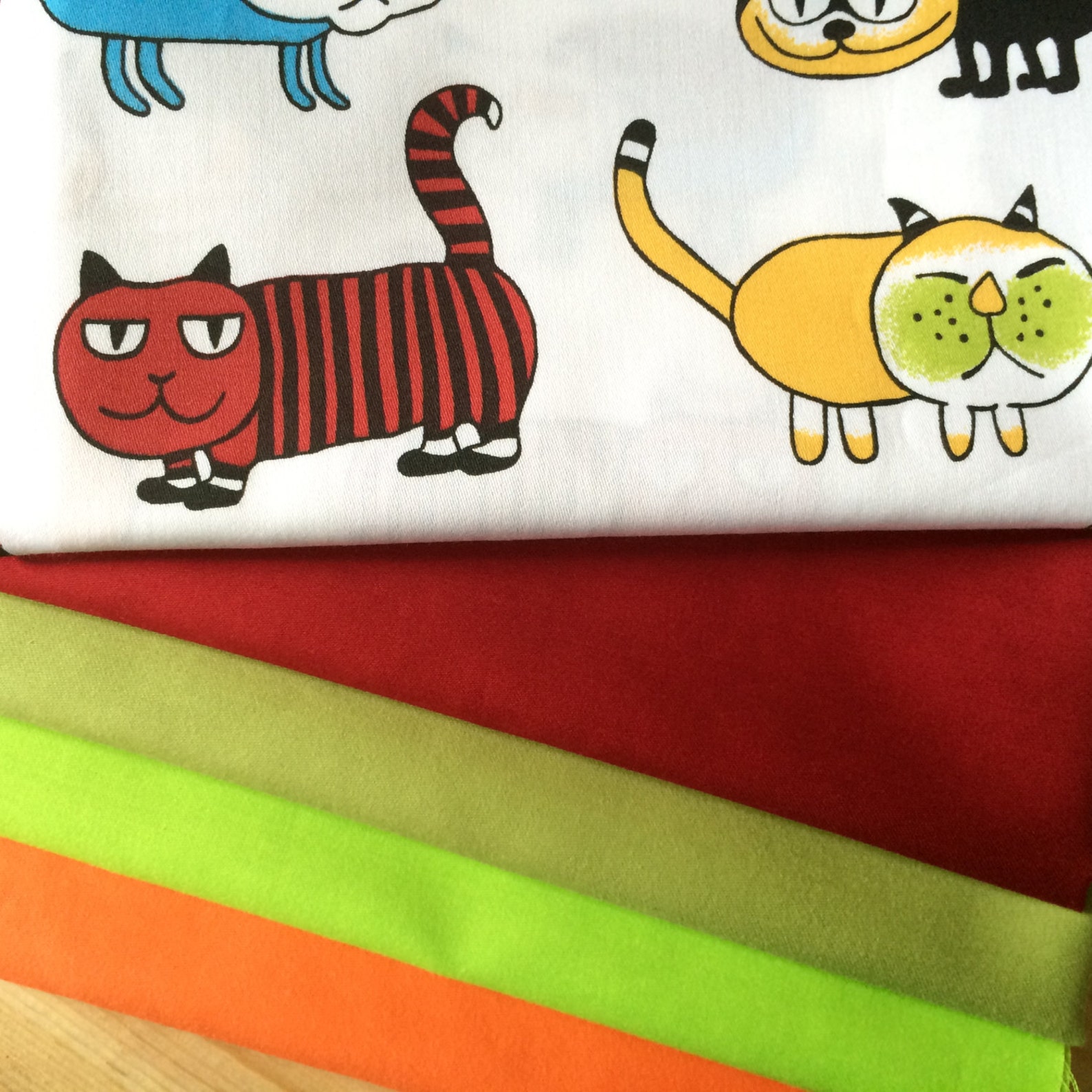Cotton Fabric Cats | Cartoon Cats | 100% Cotton - Etsy
