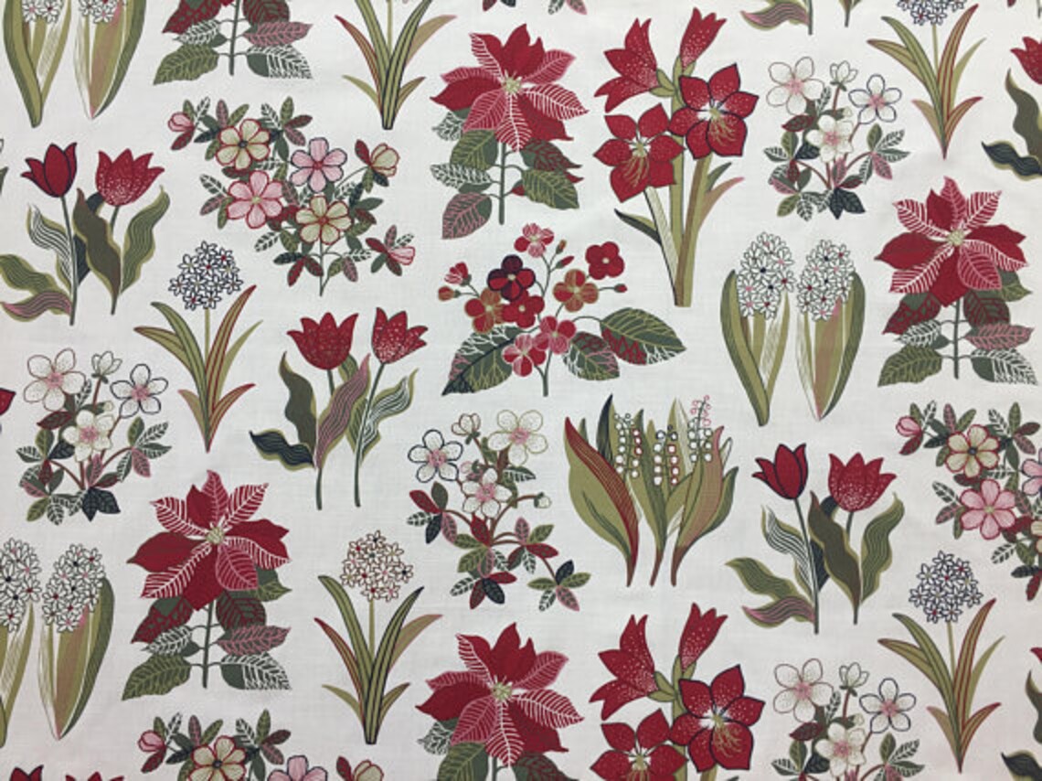 Scandinavian Cotton Fabric Floral Cotton Canvas 59 Inches | Etsy