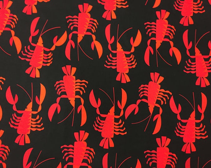 Scandinavian Cotton Fabric Crayfish Print Finlayson Black/red - Remnant ...