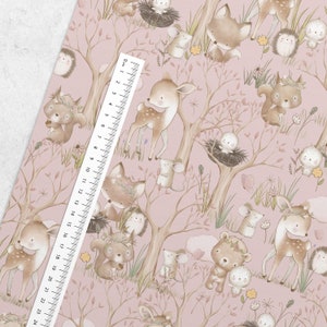 Baby Forest Pink, Little Baby Animals Fabric Cotton Fabric for Sewing ...