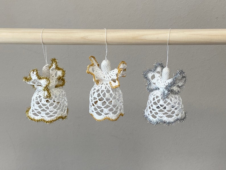 Crochet Christmas Angel Christmas Tree Ornament Decor White Gold Blue ...
