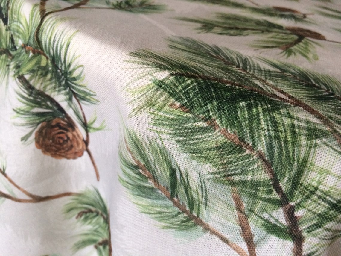 Cotton Tablecloth Table Linen Table Top - Pine Cones Green - Round Oval ...