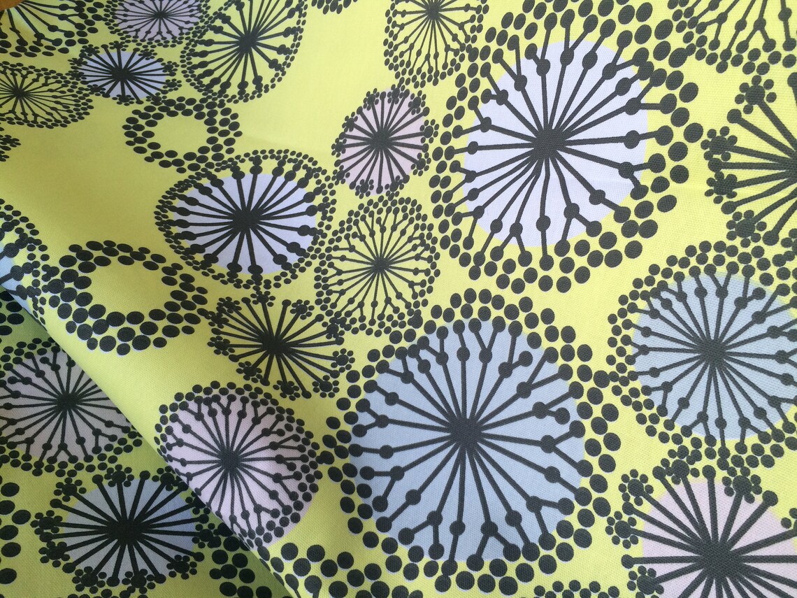 Scandinavian Cotton Fabric Floral Circles Anis Yellow Pale | Etsy