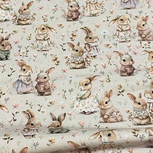 Woodland Animals Fabric Baby Bunny Fabric Easter Rabbits Fabric for ...
