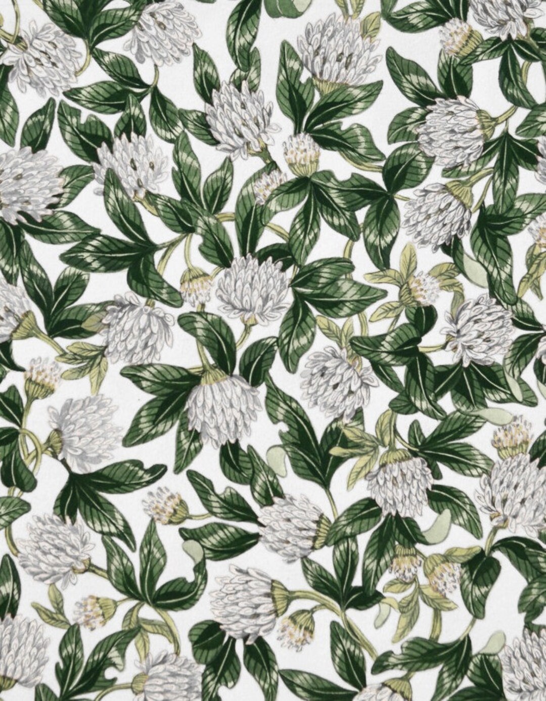 Scandinavian Cotton Fabric Printed Fabric White Clover Floral Fabric - Etsy