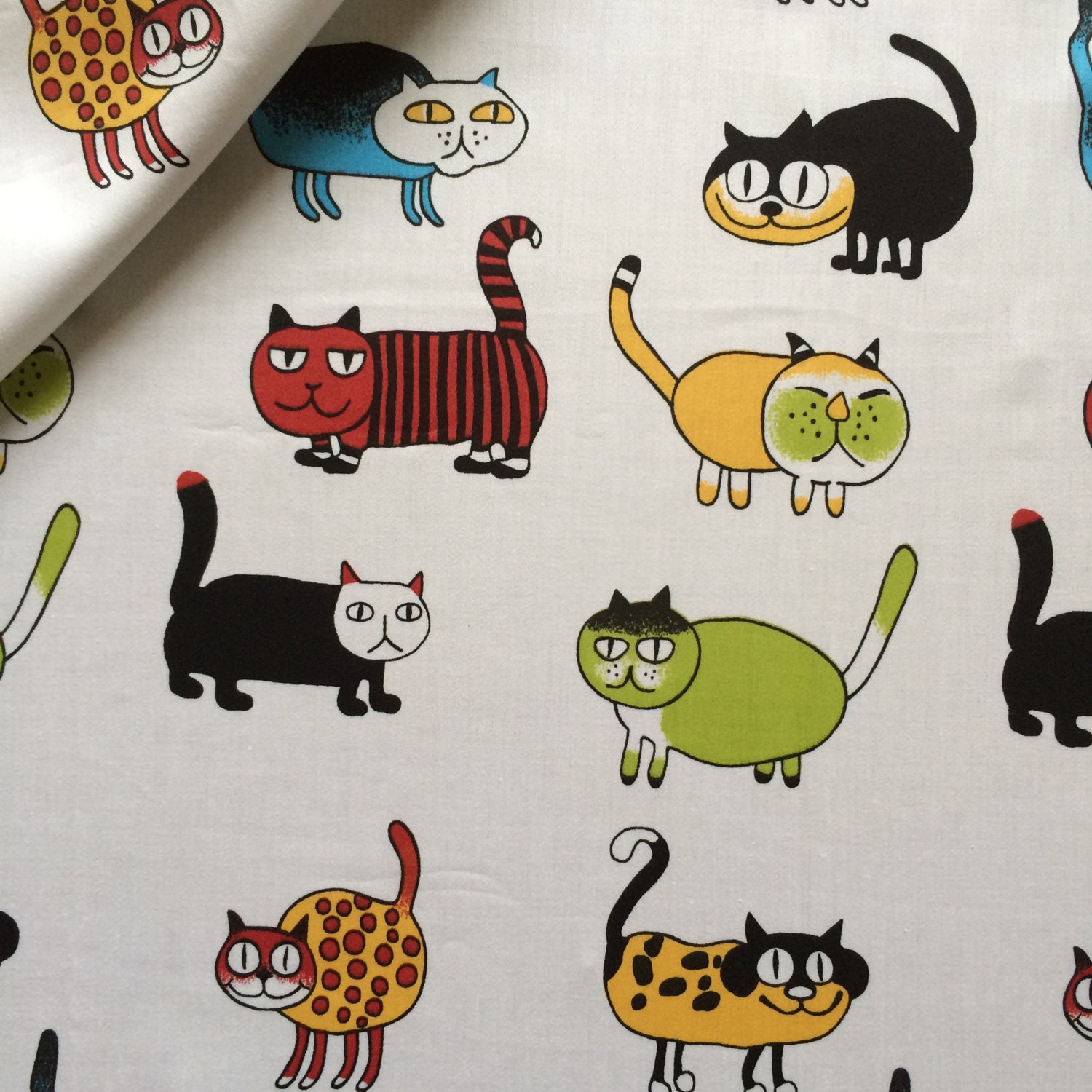 Cotton Fabric Cats | Cartoon Cats | 100% Cotton - Etsy