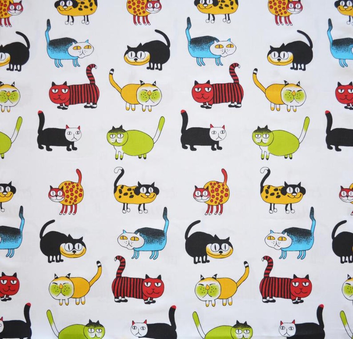 Cotton Fabric Cats | Cartoon Cats | 100% Cotton - Etsy